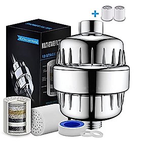 AUOMLVH 20-Stage Shower Filter, Removes Chlorine and Fluoride, Softens Water, Moisturizes Skin, Comes with Two Cartridges