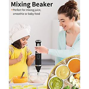 Cordless Hand Blender,Immersion Multi-Functional Hand Blender,4-In-1 Variable Speed Rechargeable,with Beaker,Food Chopper,Egg Whisk,for Baby Food, Smoothies, Sauces-Black