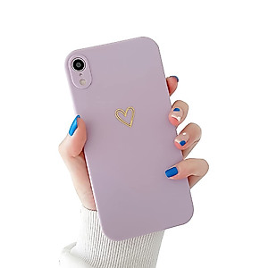 Ownest Compatible with iPhone XR Case for Soft Liquid Silicone Gold Heart Pattern Slim Protective Shockproof Case for Women Girls for iPhone XR-Purple
