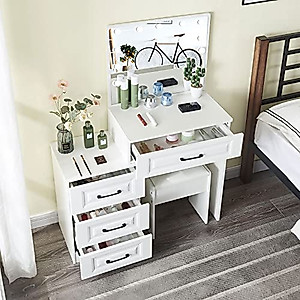JBLCC Makeup Vanity with Lights Mirror, Makeup Table Set Vanity Mirror with Lights, Vanity Desk with Storage Shelves, Drawers, Modern Vanity Table for Bedroom White (41749)