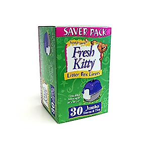 30 Count Fresh Kitty Litter Box Liners Super Thick, Durable, Easy Clean Up Jumbo Scented, Bags with Ties for Pet Cats