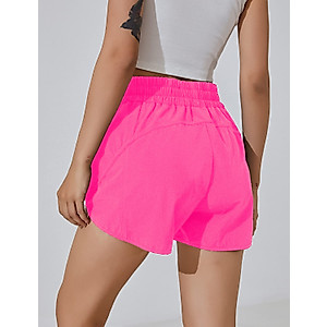 BMJL Women's Running Shorts Elastic High Waisted Shorts Pocket Sporty Workout Short Quick Dry Athletic Shorts Pants(M,Hot Pink)
