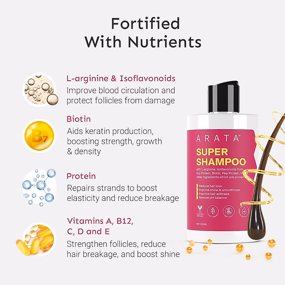 Arata Regenerating 5-in-1 Super Shampoo | Ayurvedic Onion Oil, Bhringraj, Apple Cider Vinegar, Argan Oil | Reduces Hair Fall & Thinning With Aging | For Women & Men - 10 Fl Oz