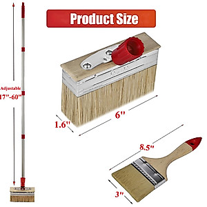 60" Long Handle 6" Deck Stain Brush Applicator with 3" Paint Brush, Block Staining Brushes for Woodstains, Oils, Decking Paints, Decking Stains, Deck Coatings, Fence Wall Furniture Paints