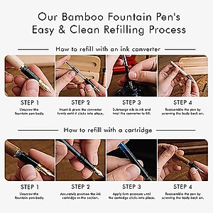 Wordsworth & Black's Fountain Pen,Luxury Bamboo Wood - Medium Nib, Includes 6 Ink Cartridges, Ink Refill Converter -Journaling, Calligraphy, Drawing, Smooth Writing [Maple Wood),1 Count (Pack of 1)