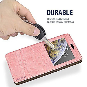 for Gigaset GS195 Case, Wood Grain Leather Case with Card Holder and Window, Magnetic Flip Cover for Gigaset GS195 (6.18”)