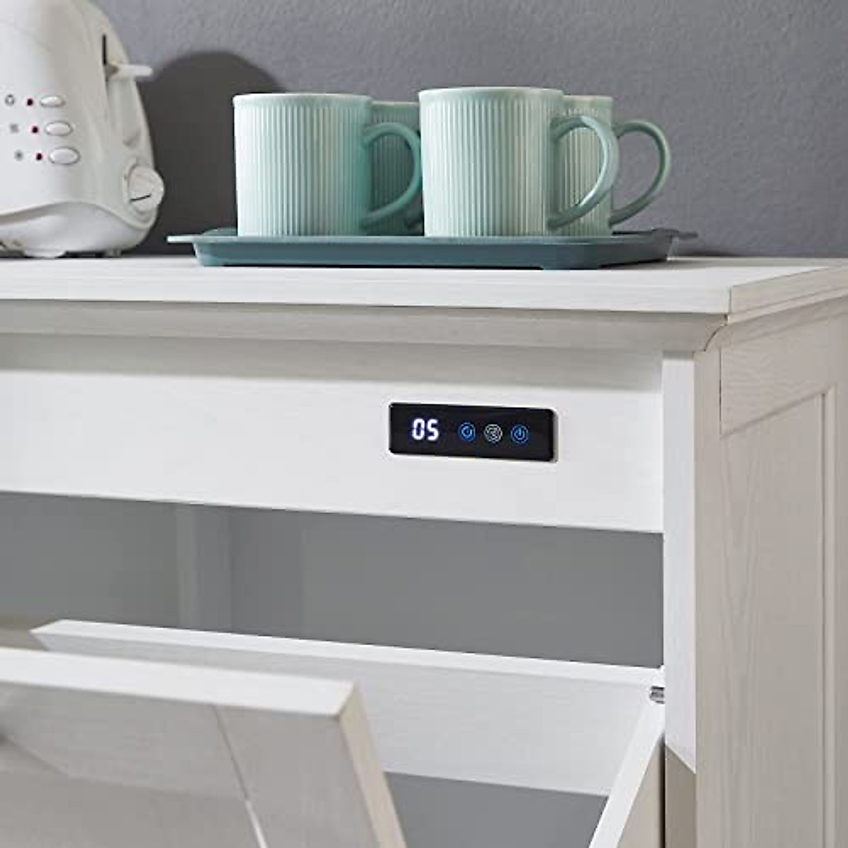 OLD CAPTAIN Double Tilt Out Trash Cabinet, Wooden Kitchen Garbage Can Free Standing Holder (White)