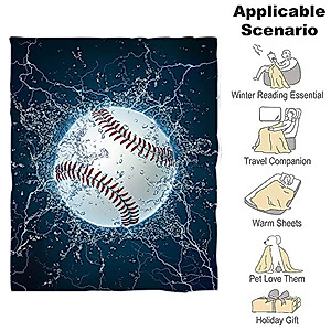 Soft Baseball Blanket Microfiber Flannel Throw Blanket for Kids and Adults Plush Fleece Sherpa Throw Blanket for Couch Sofa Bedding Living Room (Baseball Blanket B, 130cm x 150cm(51'' x 59''))