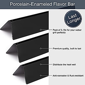 15.3" 7635 Porcelain-Enameled Flavorizer Bars for Spirit 200 Series Gas Grills, Spirit E210, S210, E220, S220 with Front Control Knobs, Set of 3 Heat Plates Flavorizer Bars Replacement for Weber 7635