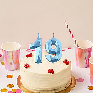 2 inch Blue 19 & 91 Birthday Candles, 3D Diamond Number 19th & 91st Cake Topper for Men Women Birthday Party Decorations Theme Party
