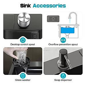 Kitchen Sink - Tiagowell 31.5'' Waterfall 304 Stainless Steel Nano Luxury Kitchen Sink with Topmount Workstation,Pull Out Faucet Combo,Cup Rinser & Sink Accessories for Kitchen,Bar,Resturant,Prep