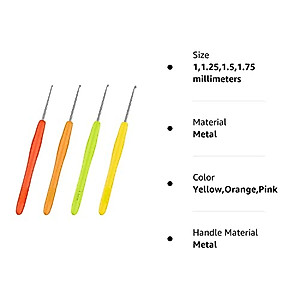 4 Pieces Hair Needles Crochet Hooks Precision Metal Needles Crochet Knitting Needles with Soft Handles, 1 mm, 1.25 mm, 1.5 mm, 1.75 mm, 4 Colors