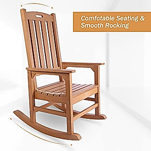 EFURDEN Extra Oversize Rocking Chair, High Backrest, All Weather and Heavy Duty Rocking Chair with 350lbs Capacity, Rocker for Outdoor and Indoor, Teak