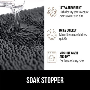 Gorilla Grip Soak Stopper Washable Chenille Dog Doormat, Muddy Paws, Dogs Bed Mats, Rubber Backing, Absorbent Quick Dry Microfiber, Inside Front Door Mat, 48x30, Charcoal