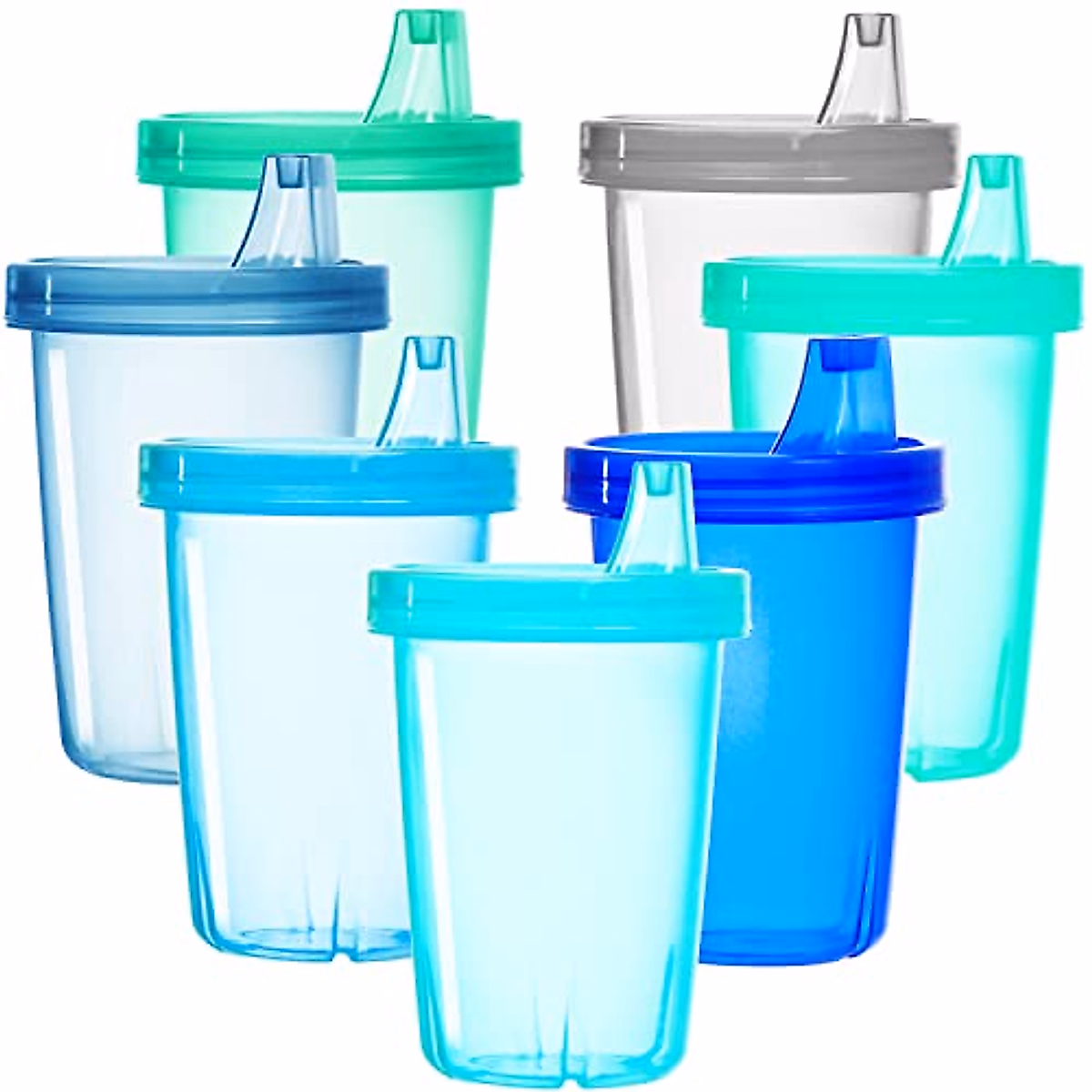 Youngever 7 Pack Kids Sippy Cups, Sippy Cups for Infant, Kids, Toddler, 7 Coastal Colors Sippy Cups
