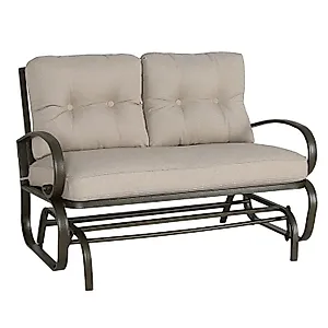 PATIO TREE Outdoor Patio Glider Bench Loveseat - Cushioned 2 Person Rocking Seating Swing Chair for Patio, Beige