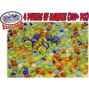 Matty's Toy Stop Deluxe 4 Pounds (300+ Count) of Cat's Eyes Marbles & Shooters with Exclusive Storage Bag