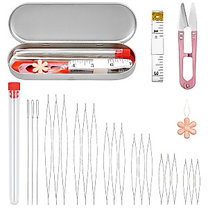 FIVEIZERO 21 Pieces Beading Needles Set, 6 Sizes Seed Beads Needles Big Eye Beading Needles Collapsible Beading Needles Set for Jewelry Making