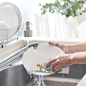 Whaline Flowers Swedish Kitchen Dishcloth Watercolor Floral Cotton Kitchen Towel 6 Design Flower Absorbent Dishcloth for Party Home Housewarming Cleaning Counter Wipes, 7 x 8 Inch