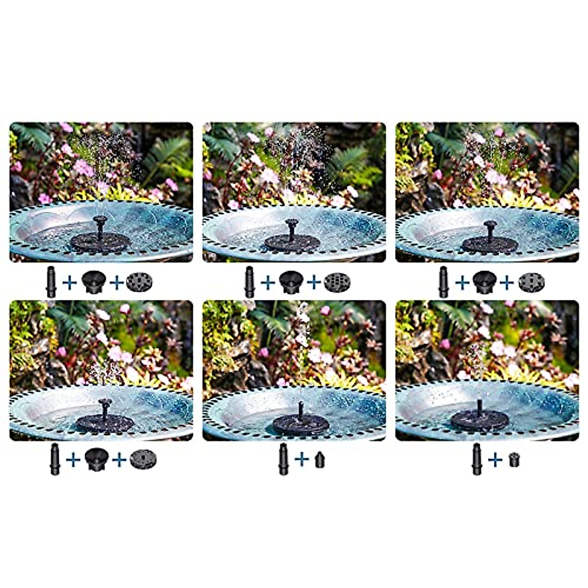 Kemine Solar Bird Bath Fountain Pump 1.0W with 4 Nozzle and Connector Free Standing Floating Water for Bird Bath Garden Pond Fish Tank Aquarium Outdoor (A)