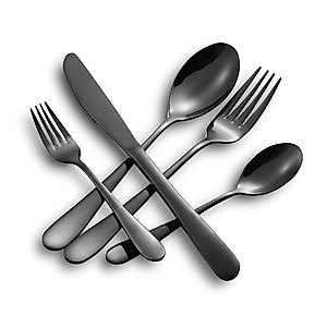 Black Flatware Set 20 Piece, Stainless Steel Silverware Set for 4, Cutlery Utensils Set Include Knives/Forks/Spoons Service for 4, Dishwasher Safe (Shiny Black)