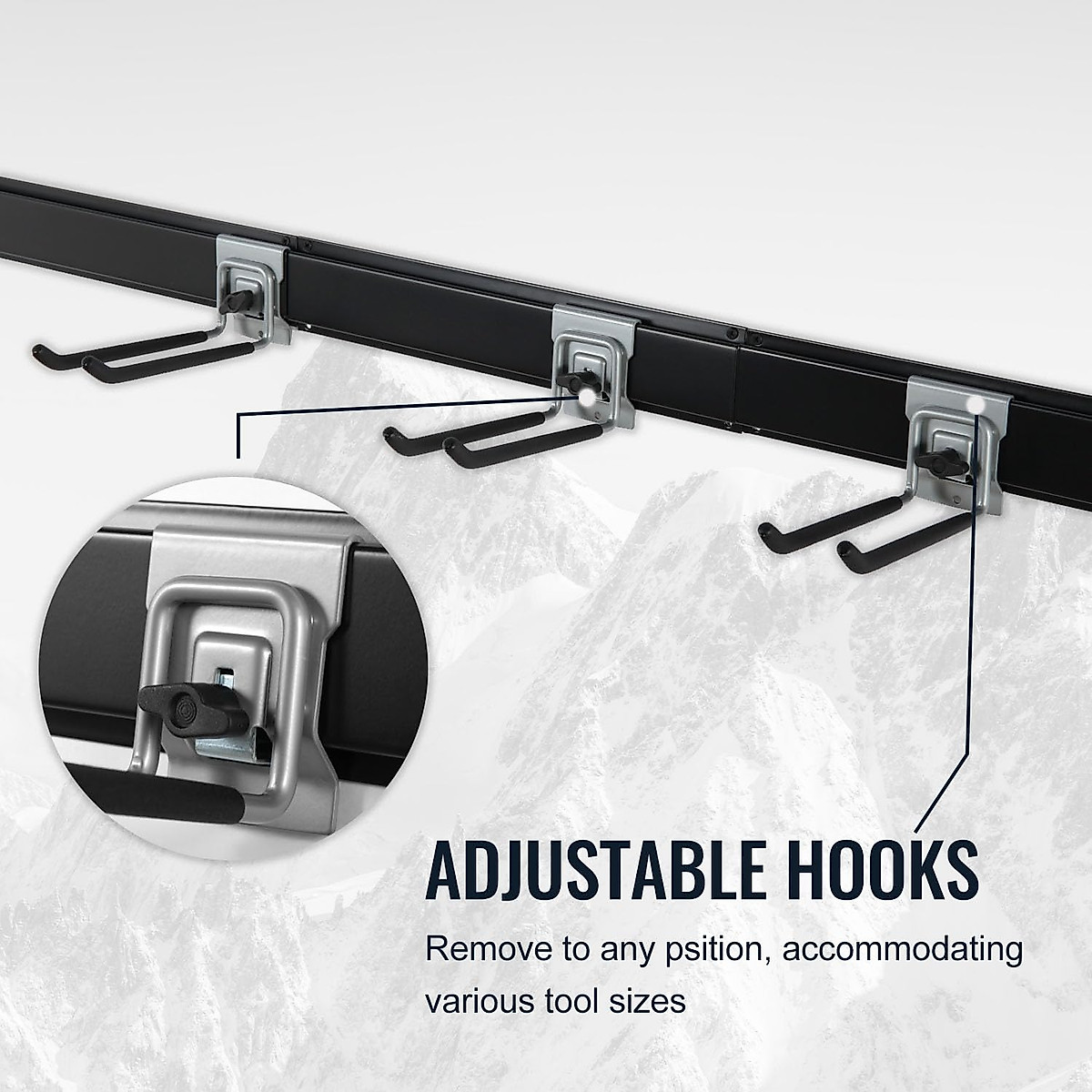 Aking Ace Clamping Garden Tool organizer, Garage Organization Wall Mount Tool Holder, Heavy Duty Garage Storage Tool Rack, Shovel Hangers Yard Tool Hook, Hold Up to 420lbs (48Inch Black)