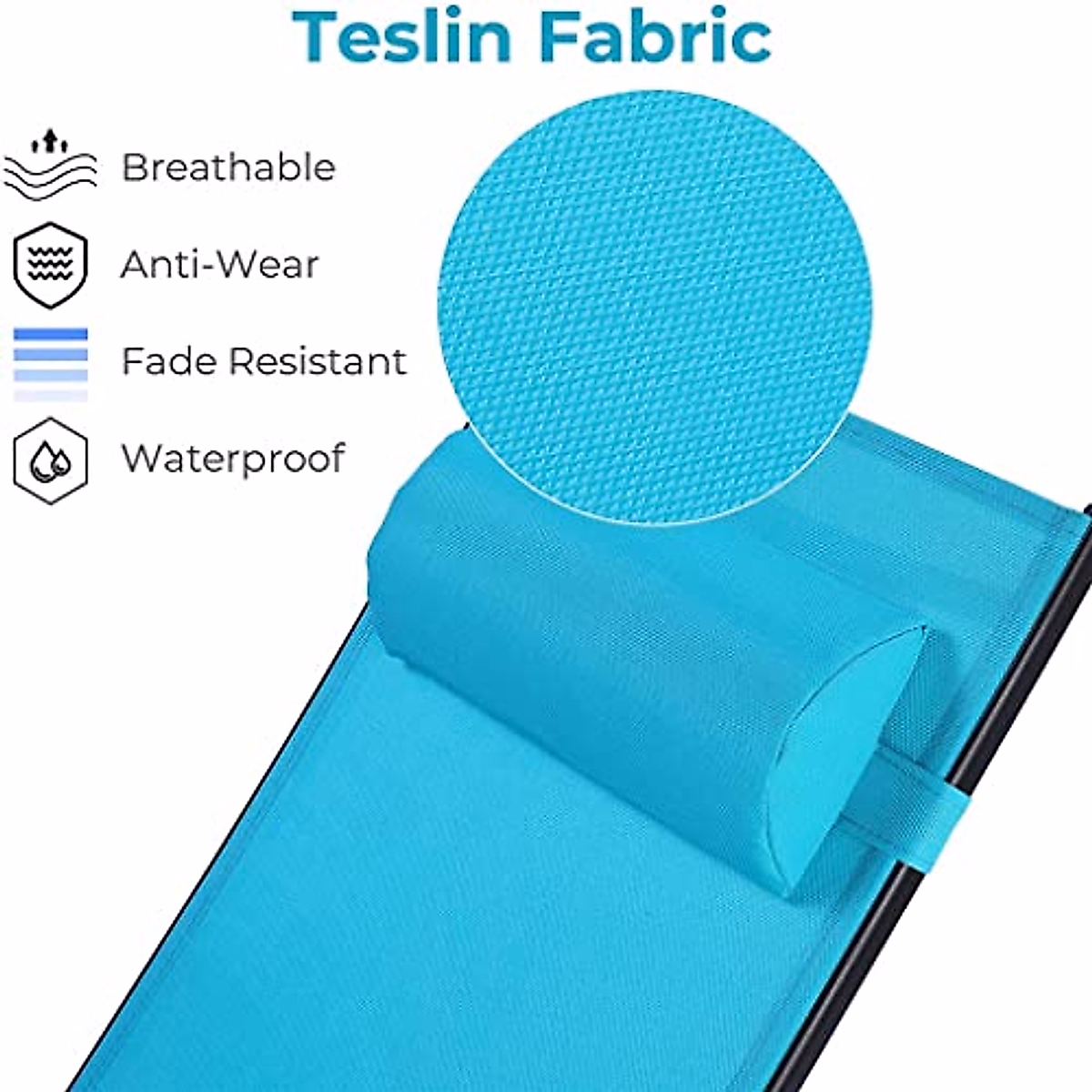 LIRUXUN 3Pcs Sun Lounger Recliner Set Aluminum Chaise Lounges,Reclining Chair with 5 Adjustable Backrest, Head Cushion, Table for Garden