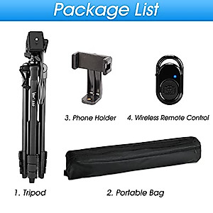 Tripod, 60-Inch Camera Tripod Stand Aluminum for Photography Canon Nikon Sony with Fluid Head & Carry Bag, Lusweimi Video Tripod with Universal Phone Mount & Wireless Remote for iPhone Android Phone