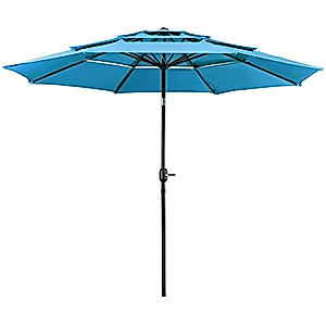 Yaheetech 3-Tier Patio Parasol - 10ft Vented Outdoor Table Umbrella w/Double-layer Cloth & Large Shade & Push-button Tilting for Yard/Garden/Park/Garden- Sky Blue