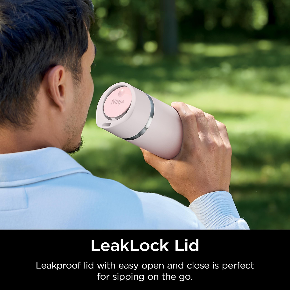 Ninja, Travel Mug, Sip Perfect 16oz, Brings Hot Drinks to Sippable Temperature in Minutes, Stainless Steel, Leak Proof, Dishwasher Safe, Metal, Insulated Tumbler, Rose Quartz, DW1603PK