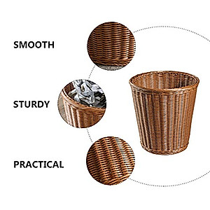 VOSAREA 1PC Plastic Wastebasket Simulated Rattan Woven Trash Basket Home Garbage Container Wastebasket Retro Waste bin (Imitated Rattan Style)
