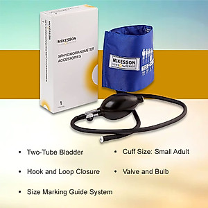 McKesson LUMEON Blood Pressure Cuff and Bulb, Royal Blue, Adult Small, 19 cm to 27 cm, 1 Count
