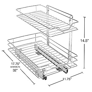 Smart Design Pull-Out Cabinet Organizer – 2-Tier Chrome, Small Top, Medium Bottom – Steel Sliding Cabinet Organizer Holds Up To 100 lbs. for Optimal Home Organization and Storage