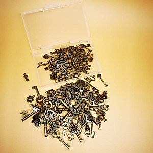 CHuangQi 125pcs/6oz Vintage Skeleton Keys Set, Steampunk Key Necklace, Antique Bronze Charms Pendants, DIY Handcrafts Jewelry Making, Wedding & Birthday Party Favors