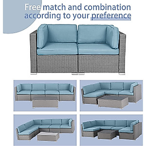 SUNCROWN 2-Piece Outdoor Patio Furniture Corner Sofa Set All-Weather Wicker Sectional Loveseats with Washable Cushions, Sky Blue