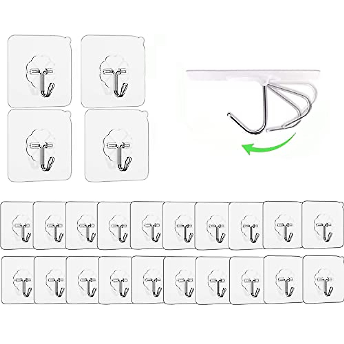 24 Packs -Adhesive Hooks Bathroom/Kitchen Wall Hooks Nail Free Sticky Hanger with Stainless Hooks Reusable Towel Utility Hooks
