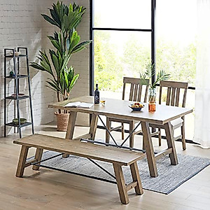INK+IVY Sonoma Solid Wood Dining Table, Rectangular with Rustic Metal Truss Accent,Trestle Legs, Easy Assembly, Industrial Country, for Kitchen, Entryway, Family, or Bedroom, Reclaimed Grey
