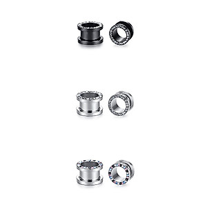 WBRWP Unisex Women and Men 6pcs/3pairs Hollow Zircon Stainless Steel Screw Ear Plugs Tunnels with ZirconEar Plugs Tunnels - Ear Expander - Ear Gauges Stretcher Body Piercing 00g(10mm)