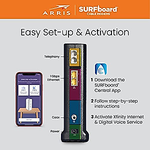 ARRIS SURFboard T25 DOCSIS 3.1 Gigabit Cable Modem , Comcast Xfinity Internet & Voice , Two 1 Gbps Ports , 2 Telephony Ports , 800 Mbps Max with Xfinity Internet Plans,Black