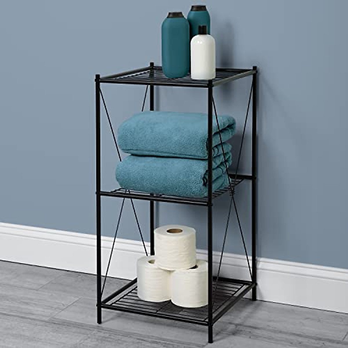 Zenna Home Floor Stand, Black Cross-Style