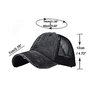 Eohak Distressed Ponytail Hats Baseball for Women Messy-Bun Pony Caps (Black)