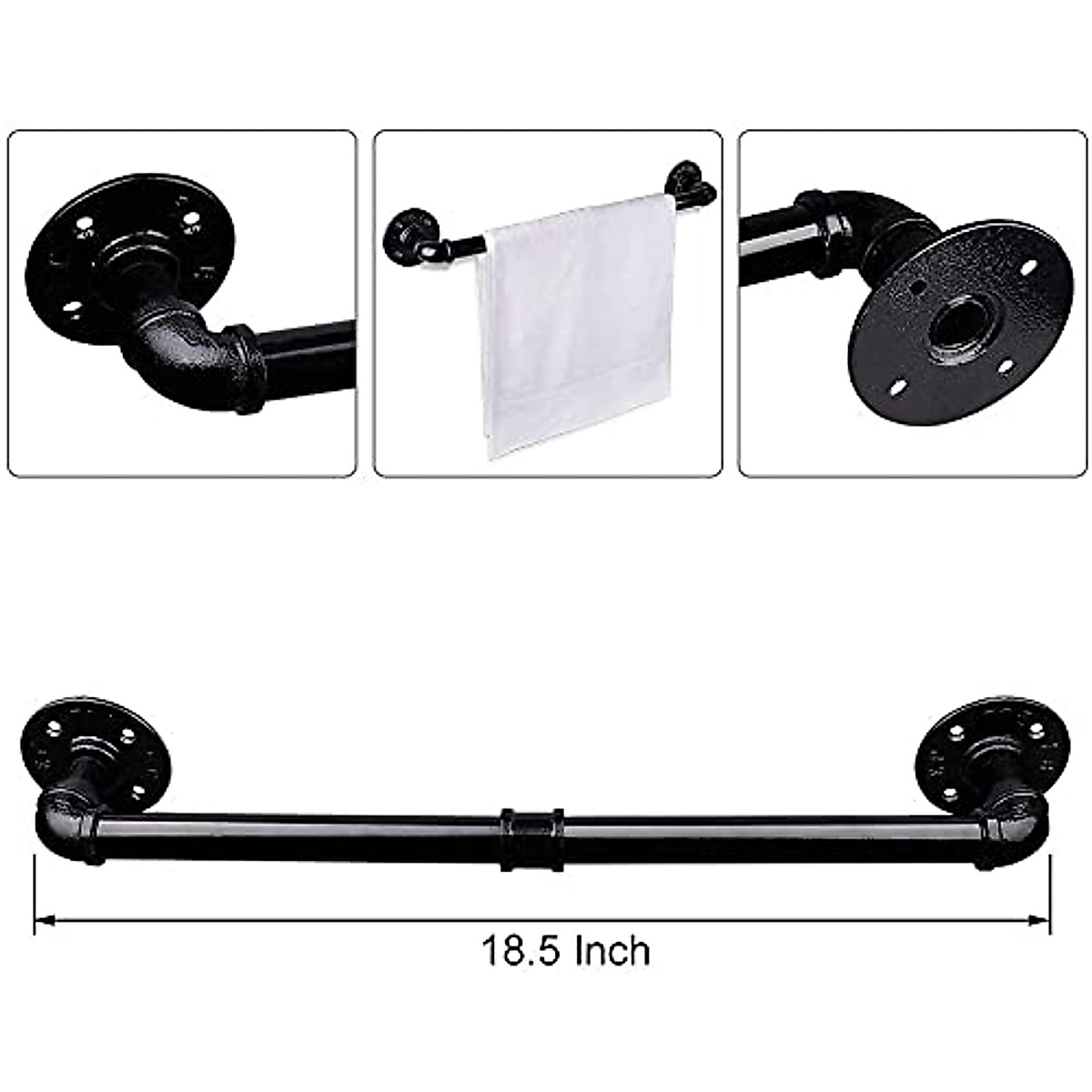 Jeasor Industrial Pipe Towel Rack Towel Bar, Heavy Duty Wall Mounted Rustic Farmhouse Bath Towel Holder for Bathroom (Black, 18 Inch)
