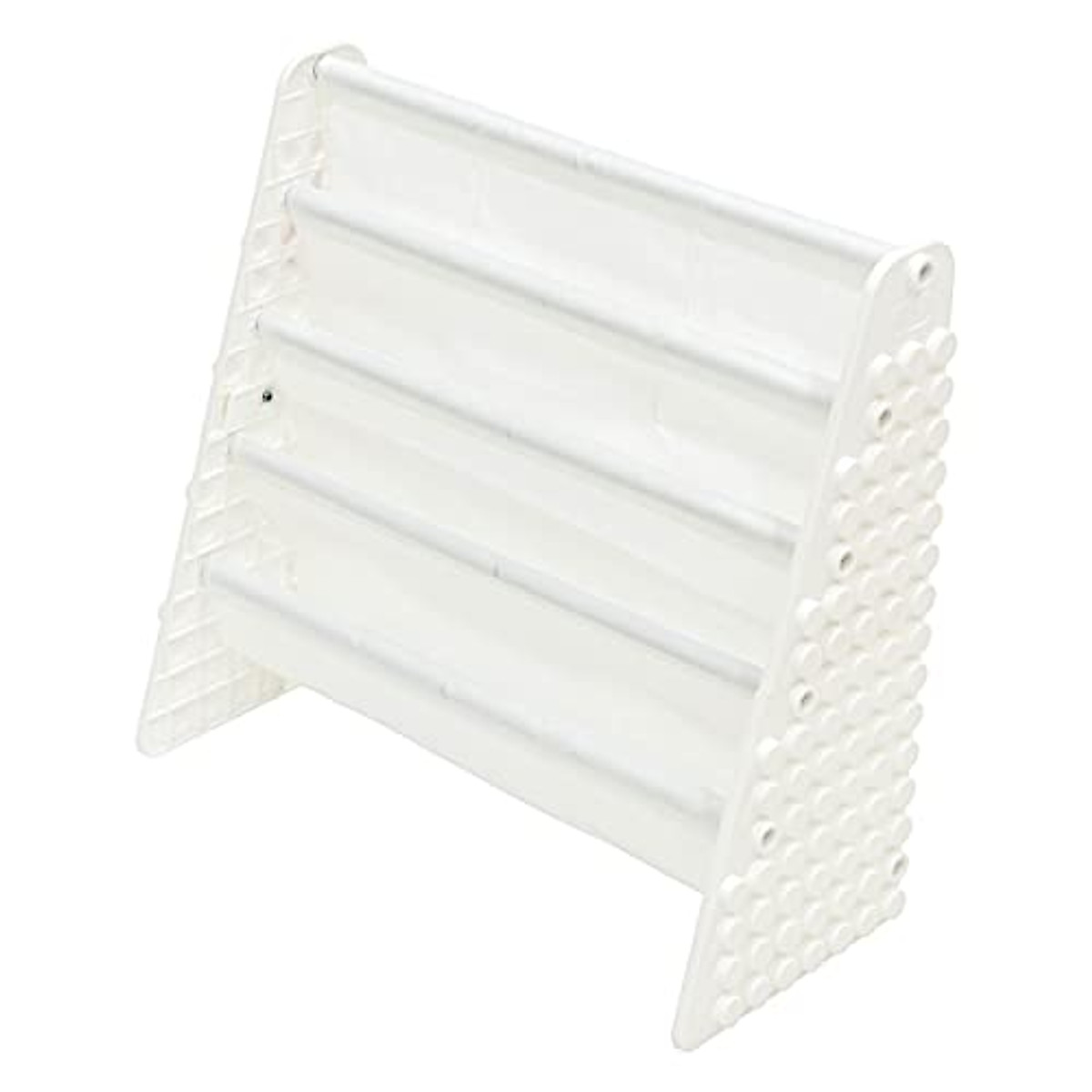 UNiPLAY Kids 4-Tier Book Storage Organizer with Sling Book Pockets, Plastic Sling Rack Bookshelf for Playroom, Fits Blocks, White