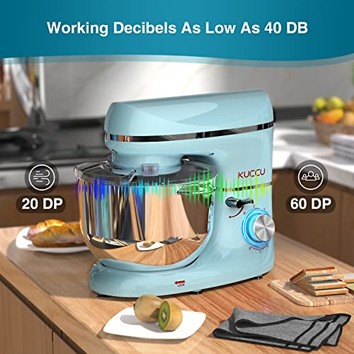 KUCCU Stand Mixer, 6.5 Qt 660W, 6-Speed Tilt-Head Food Dough Mixer, Kitchen Electric Mixer with Stainless Steel Bowl,Dough Hook,Whisk, Beater, Egg white separator (6.5-QT, Blue)
