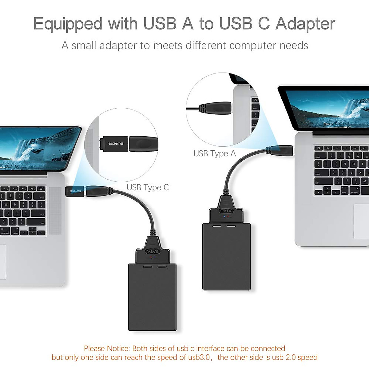 ELUTENG USB 3.0 SATA Adapter 2.5 Inch SATA to USB 3.0 Cable 22 Pin 7+15 HDD / SSD Cord Support UASP Serial ATA III Compatible for 2.5 SATA Hard Drive (USB C to SATA)