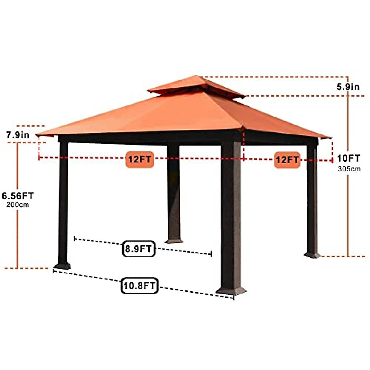 EliteShade USA 12x12 feet Sunumbrella Titan Patio Outdoor Garden Backyard Gazebo with Ventilation and 5 Years Non-Fading,Rust