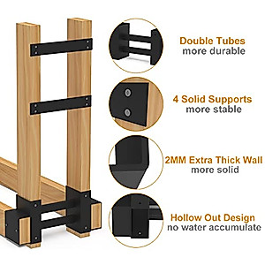 BALIE SPACE Outdoor Firewood Rack Brackets Kit for Fire Wood Pile Storage, Adjustable log stacking Stand Holder for 2x4 lumber, Black, Set of 2…