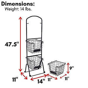 BIRDROCK HOME 3-Tier Wire Market Basket Stand with Chalk Label - Snack Fruit Vegetable Produce Metal Hanging Storage Bin for Kitchen Pantry - Free-Standing or Stacking Organizer - Black