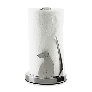 Everyday Solutions Woof Paper Towel Holder - Stainless Steel, Countertop Paper Towel Dispenser - with Tension-Spring for Single Handed Use - Featuring Cute Animal Tail Design - Great for Pet Lovers