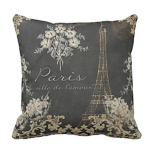 Emvency Throw Pillow Cover Black Vintage Paris City of Love Eiffel Tower Chalkboard Tan Antique Decorative Pillow Case Home Decor Square 20 x 20 Inch Pillowcase